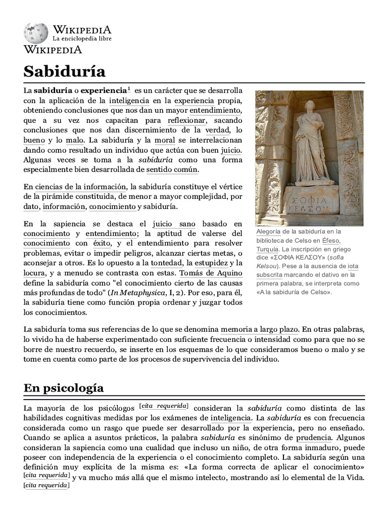 Sabiduría - Wikipedia, La Enciclopedia Libre | PDF