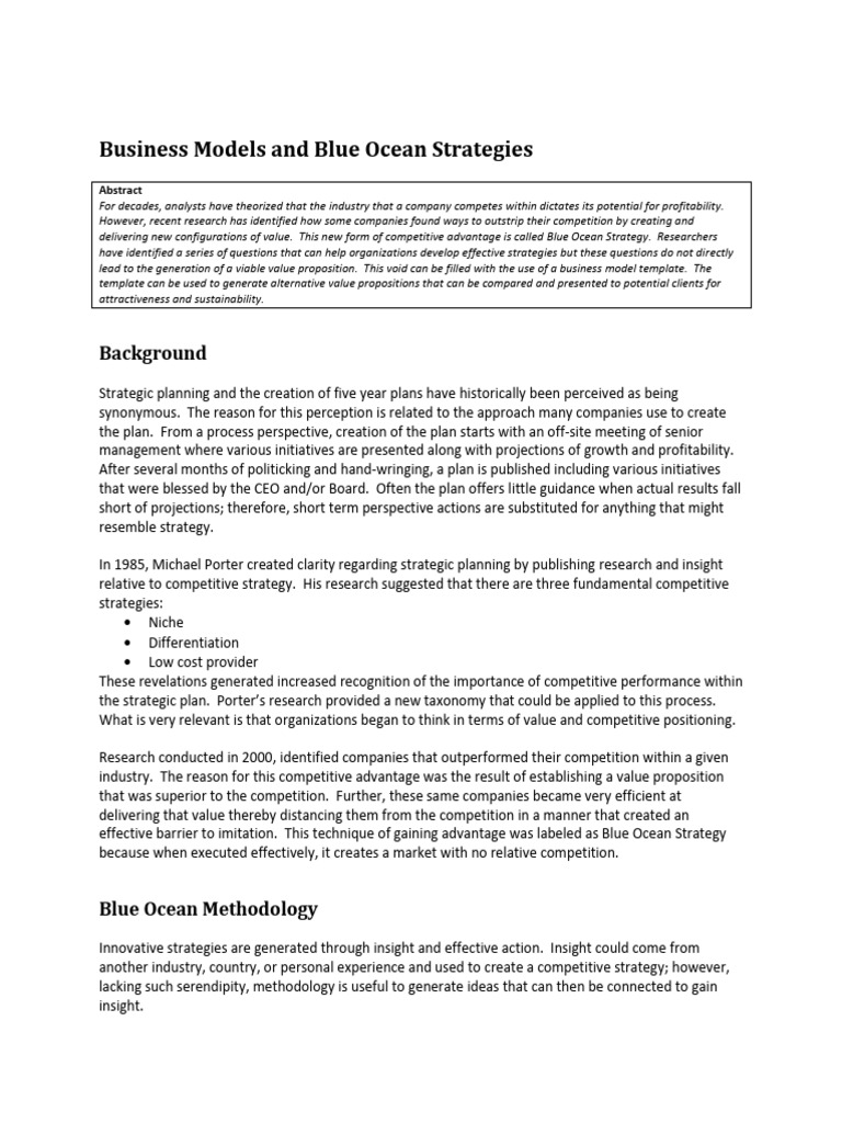 Blue Ocean Strategies for Business Models | PDF | Strategic Management ...