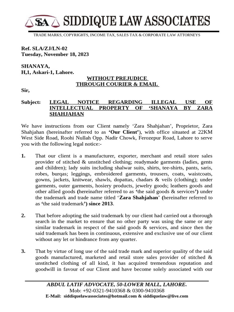 Zara Legal Notice | PDF | Trademark
