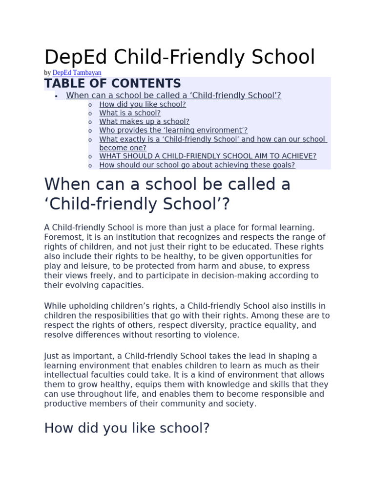 DepEd Child Friendly school | PDF | Learning | Teachers