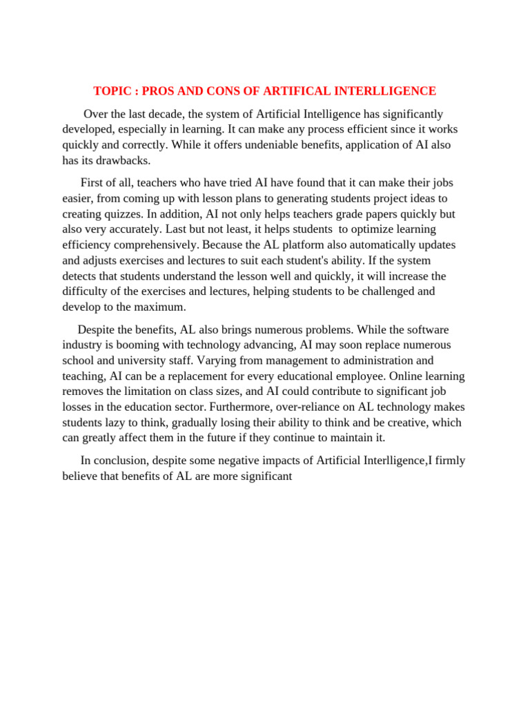 Pros and Cons of Artificial Intelligence | PDF