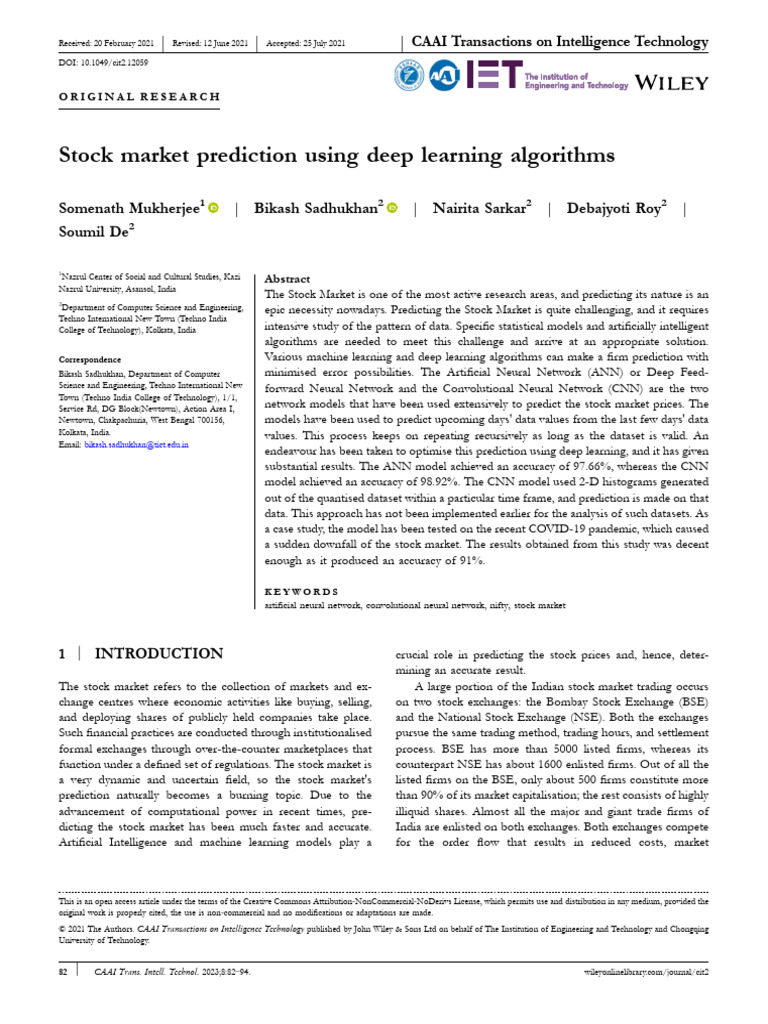 Stock Market Prediction Using Deep Learning Algori | PDF | Artificial ...