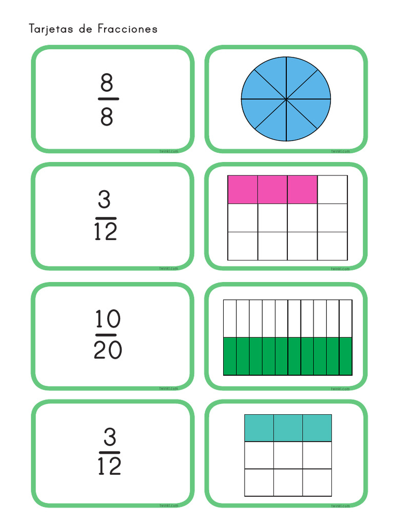 Tarjetas de Fracciones Matemáticas | PDF