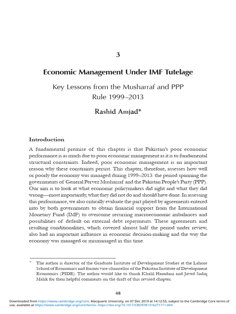 Economic Management Under IMF Tutelage Key Lessons From The Musharraf ...