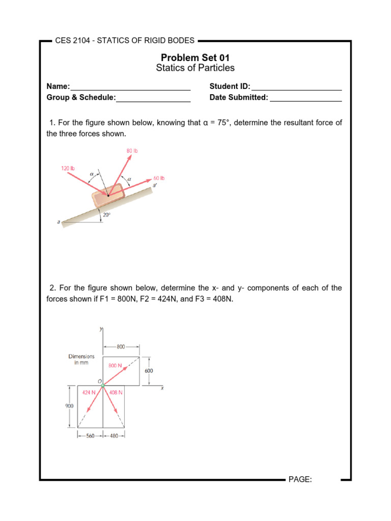 PS1 - Statics of Particles | PDF