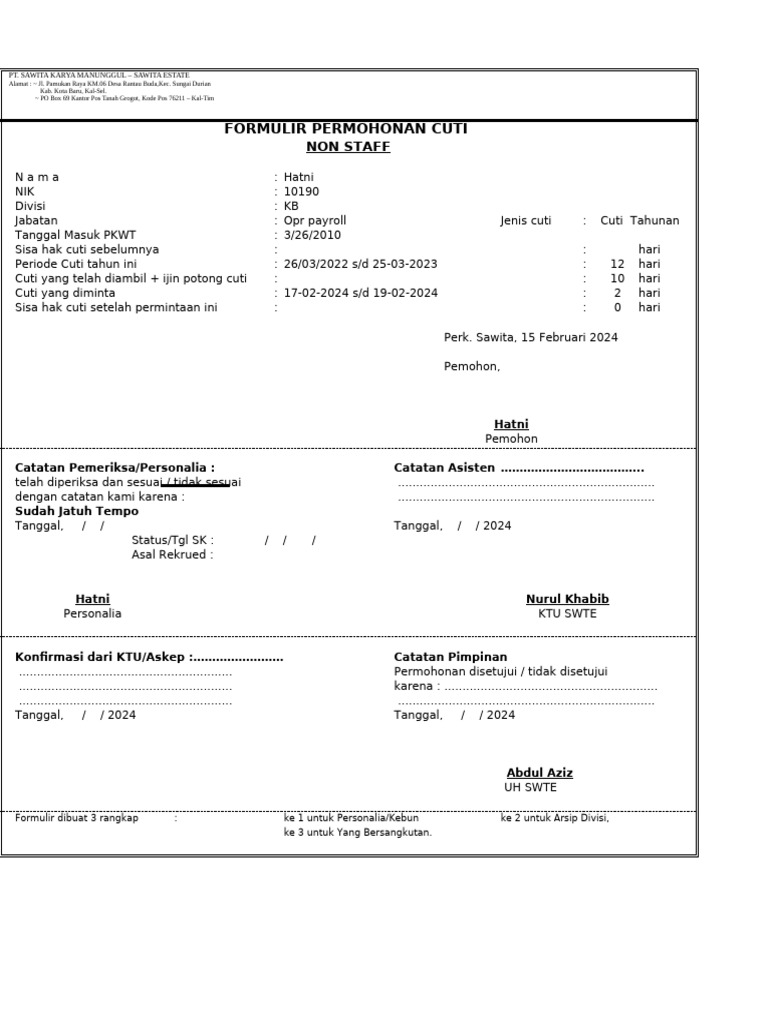 Form Cuti Karyawan | PDF