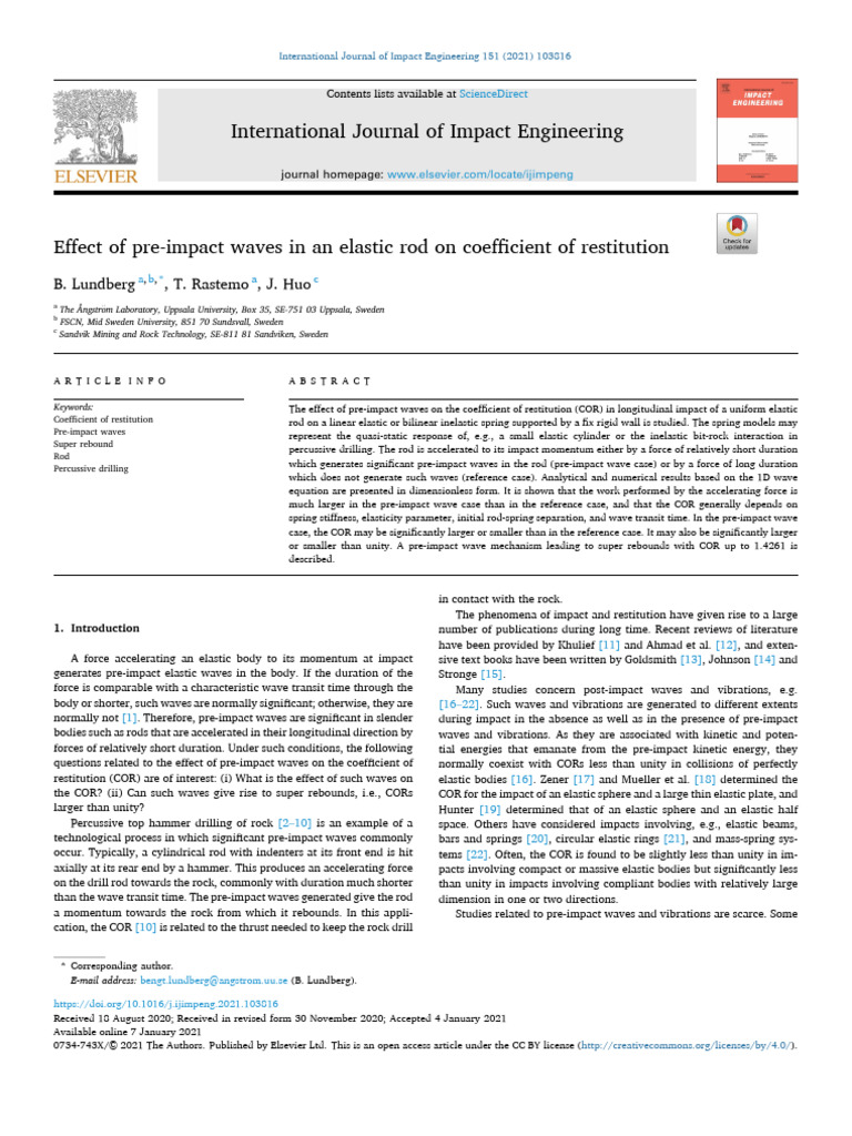 Effect of Pre-Impact Waves in An Elastic Rod On Coefficient of ...