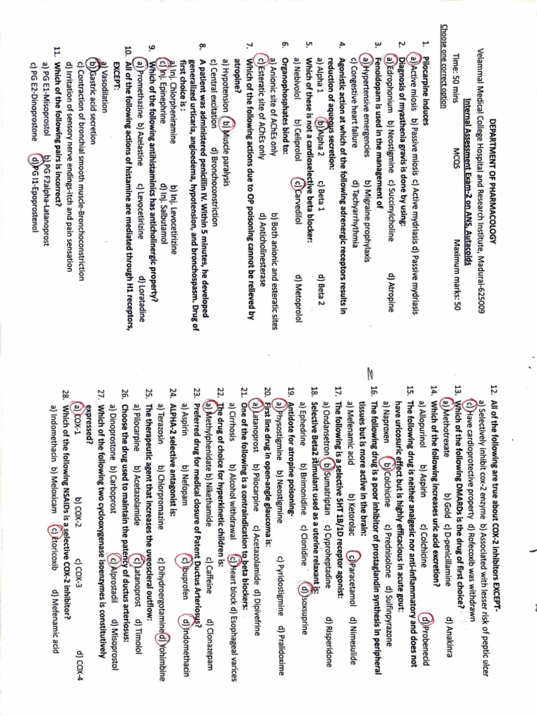 IA 2 ANS , AUTOCOIDS MCQ Ans | PDF | Drugs | Pharmacology