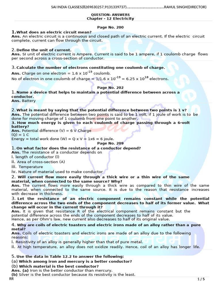 Chapter12.electricity QA | PDF | Series And Parallel Circuits | Electrical Resistance And ...