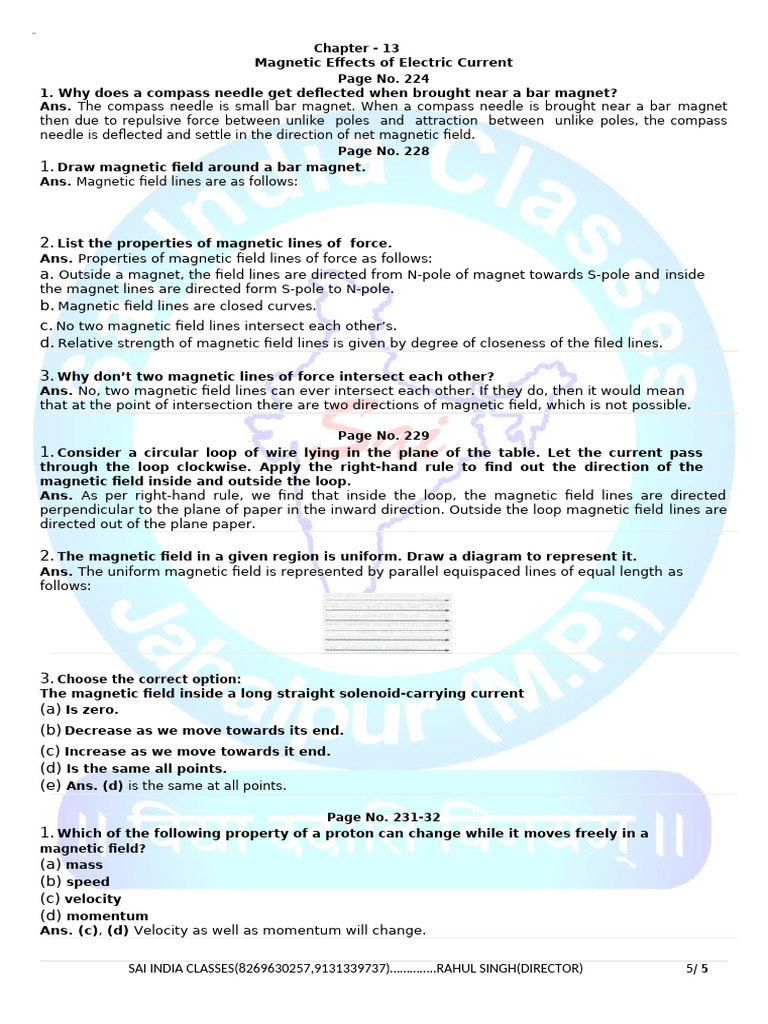 Chapter13.Magnetic effect QA (1) | PDF | Electromagnetic Induction | Electric Generator