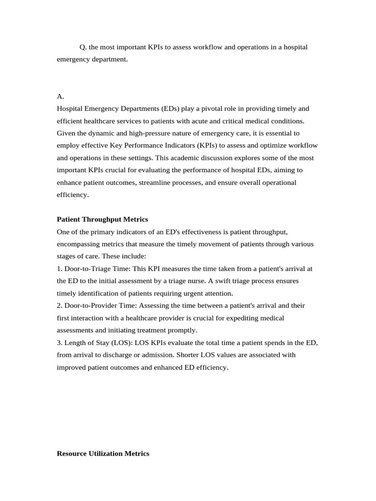 The Most Important KPIs To Assess Workflow and Ope | PDF | Emergency ...