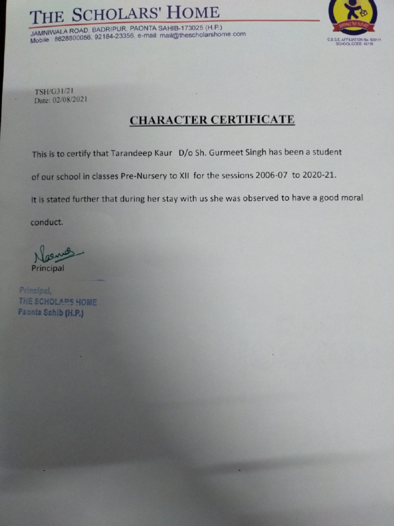 character certificate | PDF