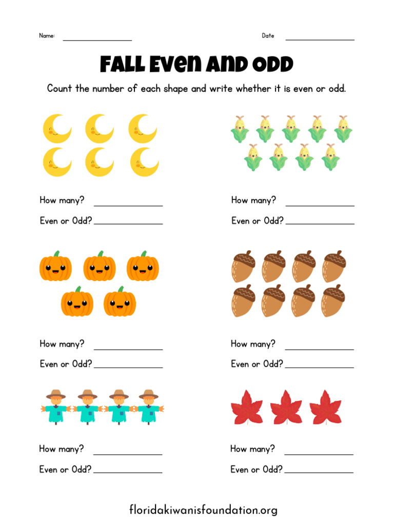 Fall Counting Even and Odd Math Worksheet | PDF
