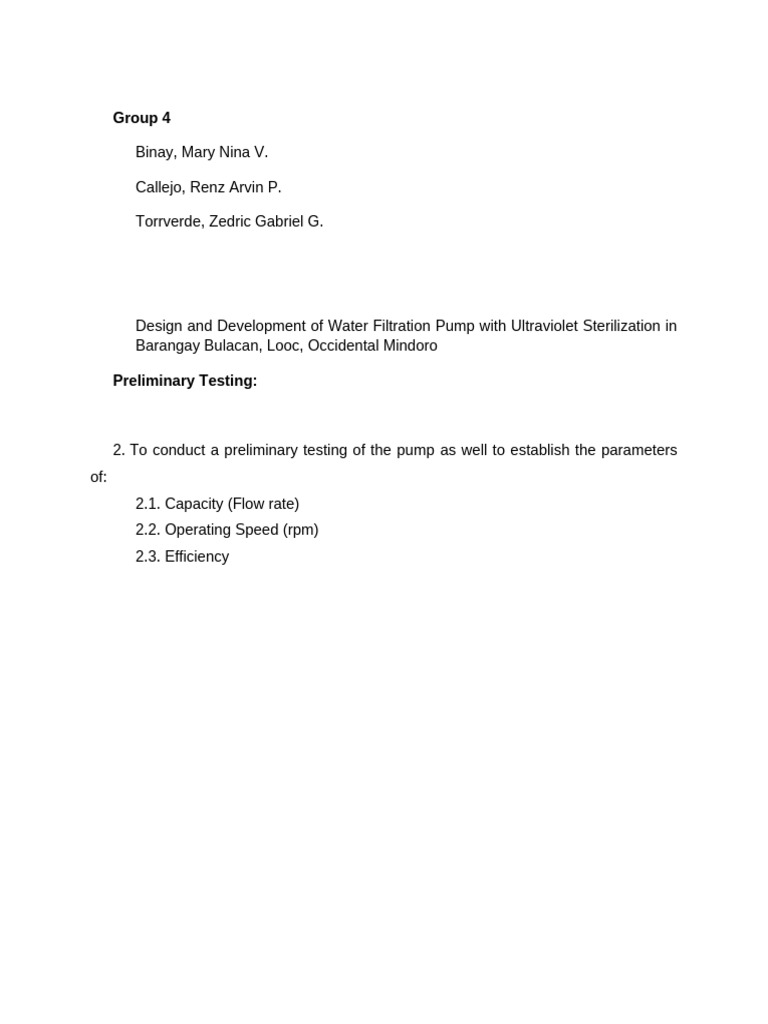 Group 4 - Preliminary Testing | PDF