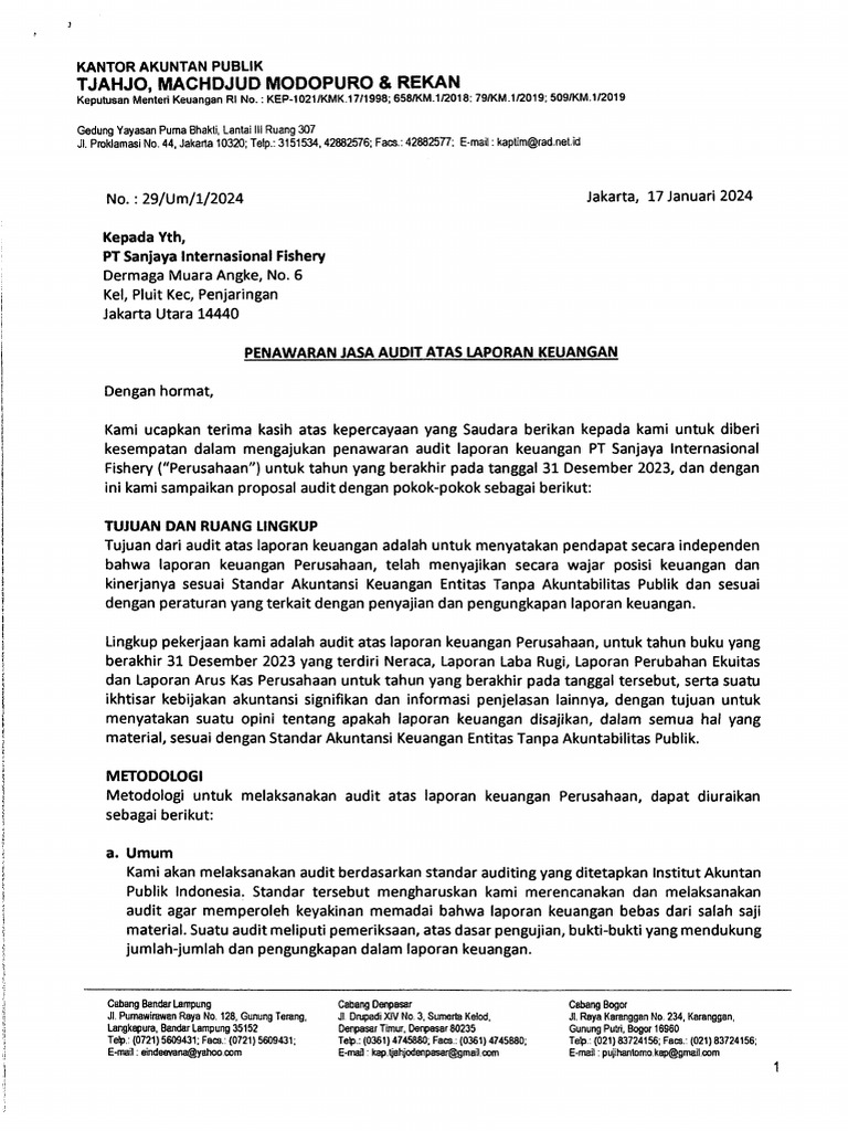 Penawaran Jasa Audit KAP TJAHJO MACHDJUD MODOPURO &REKAN | PDF