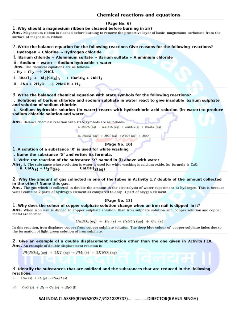 Chemical Reactions and Equations Explained | PDF | Chemical Reactions ...