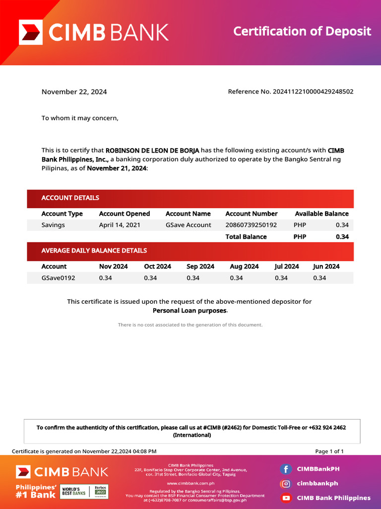 CIMBBankCertificate 11222024 02 | PDF