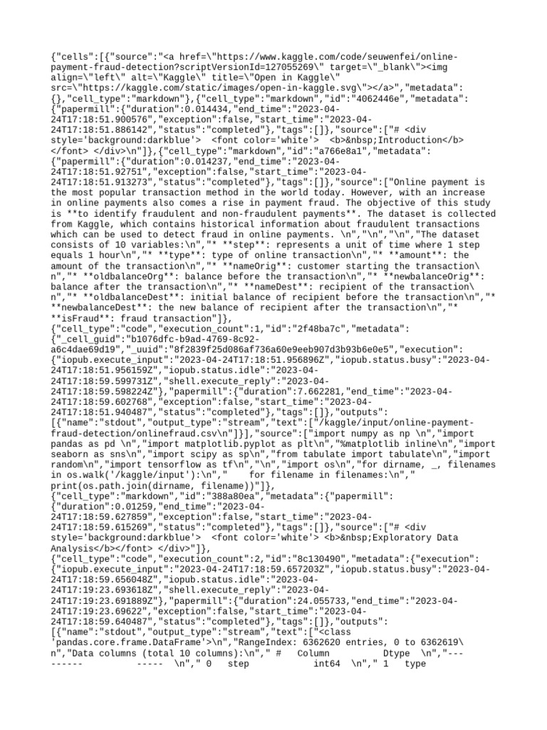Online Payment Fraud Detection.ipynb | PDF | Computing