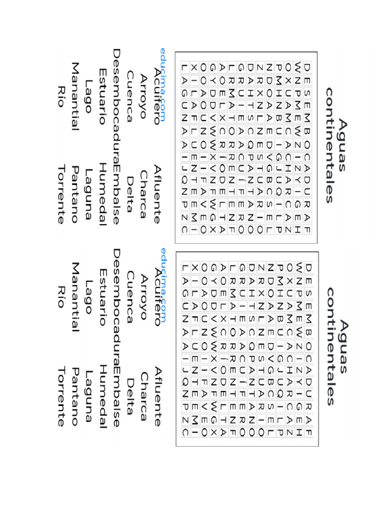 Sopa de Letras de Aguas Continentales | PDF