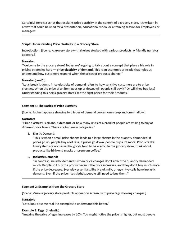 Script For Price Elasticity (Econs) | PDF | Elasticity (Economics) | Demand