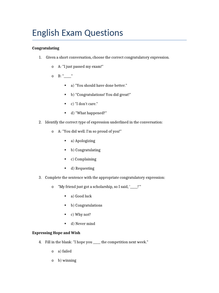 English Exam Questions Label | PDF