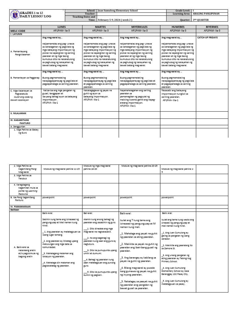 DLL Ap1 Q3-Week-2 | PDF