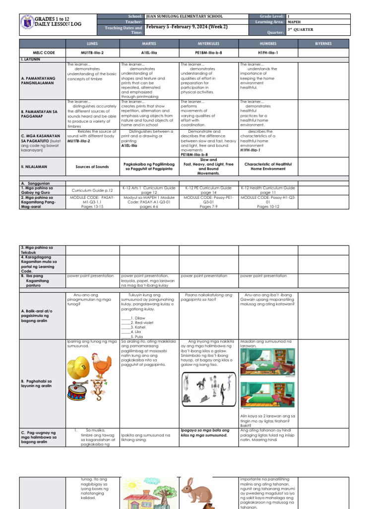 DLL_MAPEH-1_Q3_WEEK 2 | PDF