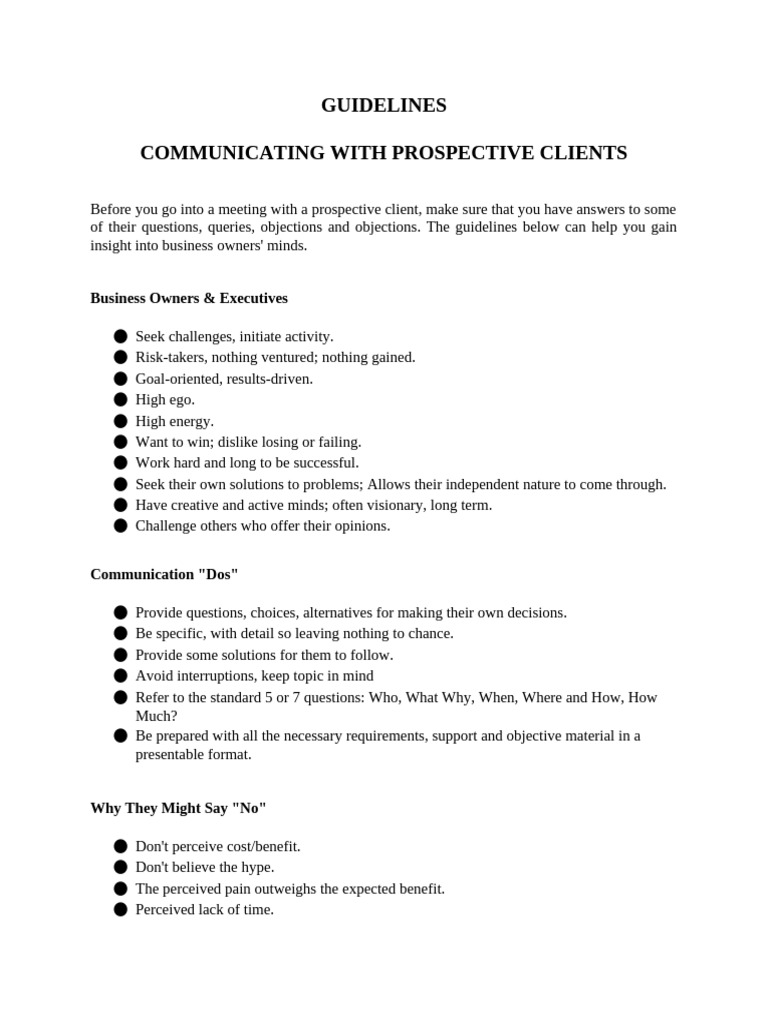 Guidelines - Communicating With Prospective Clients | PDF