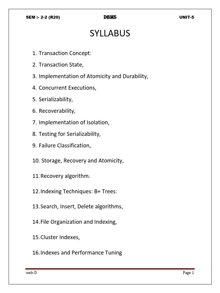 DBMS UNIT-5 | PDF | Database Index | Database Transaction DBMS UNIT-5 | PDF | Database Index | Database Transaction