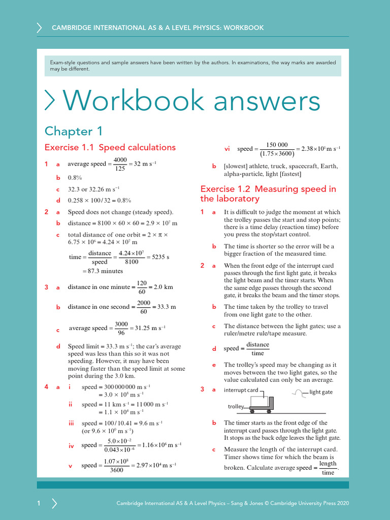 Physics Workbook Answers AS - A Level | PDF