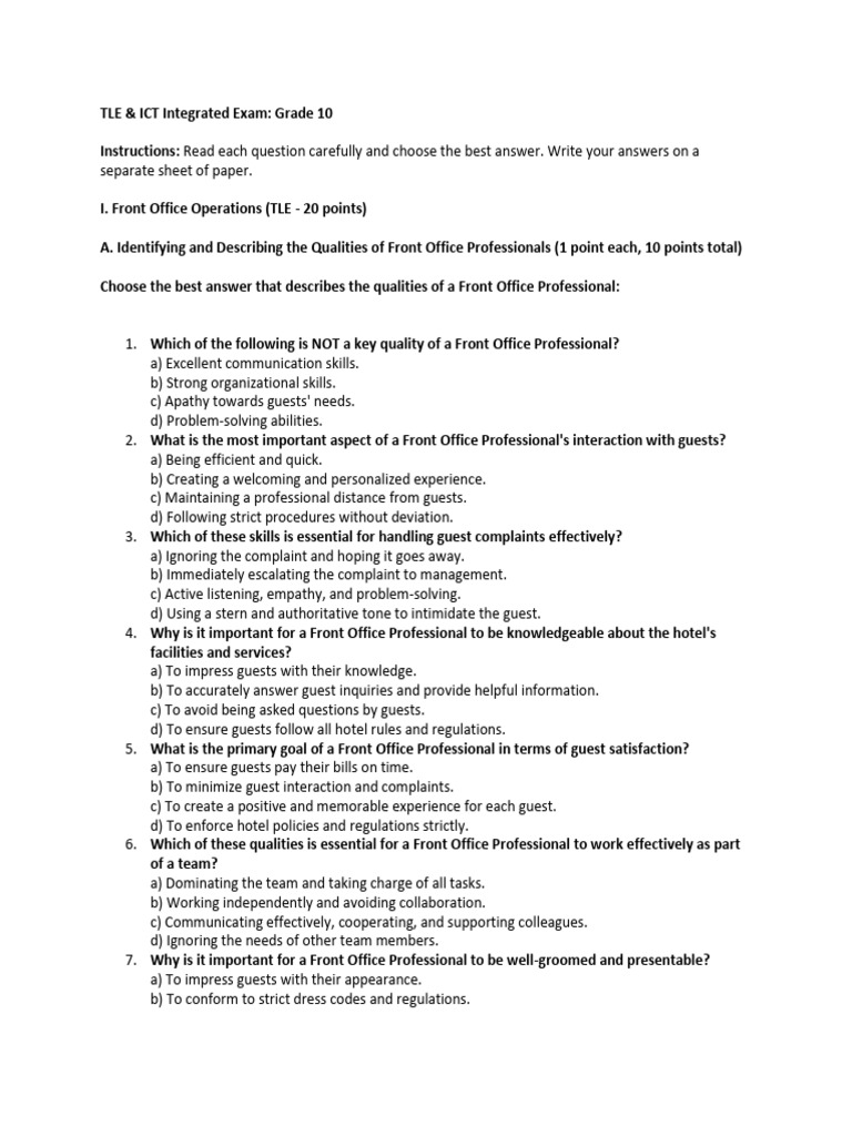 Grade 10 TLE & ICT Integrated Exam | PDF | Hazards | Human Factors And ...