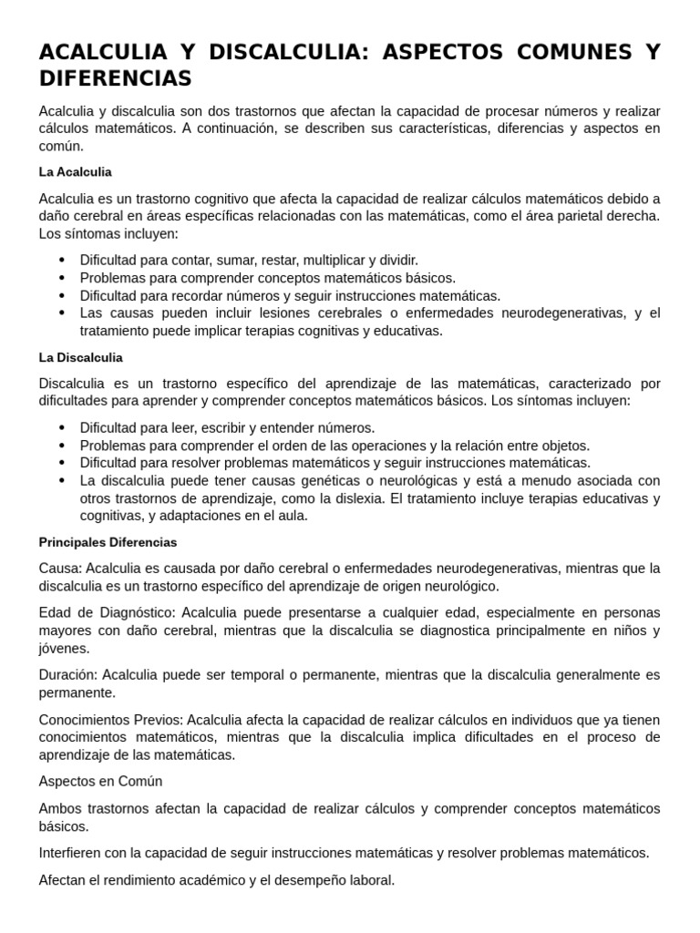 Acalculia y Discalculia | PDF | Neurociencia | Causas de la muerte