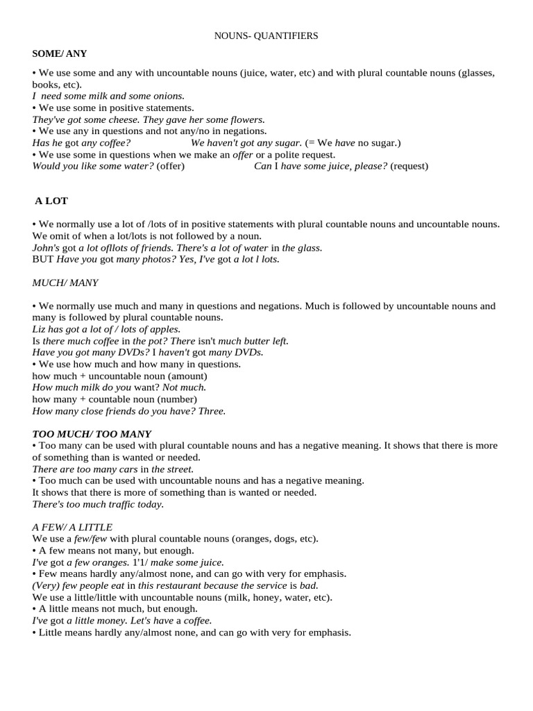 Nouns, Plurals, Quantifiers | PDF