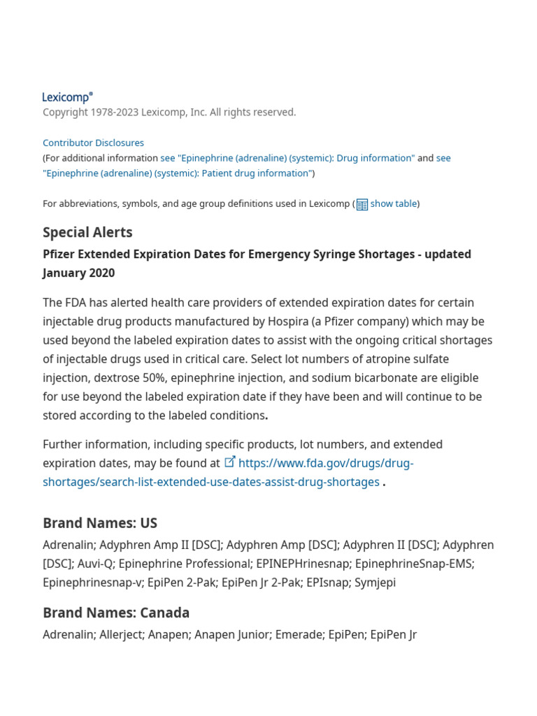 Epinephrine (Adrenaline) (Systemic)- Pediatric Drug Information ...