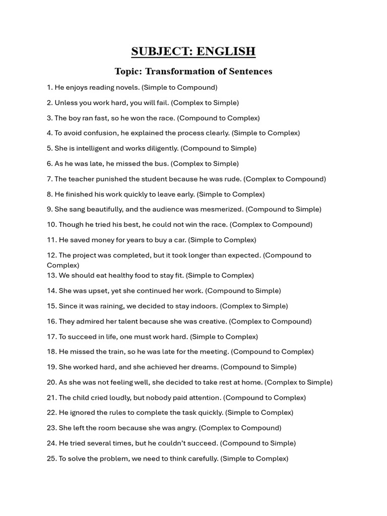 Practice Exercise Types of Sentences. | PDF