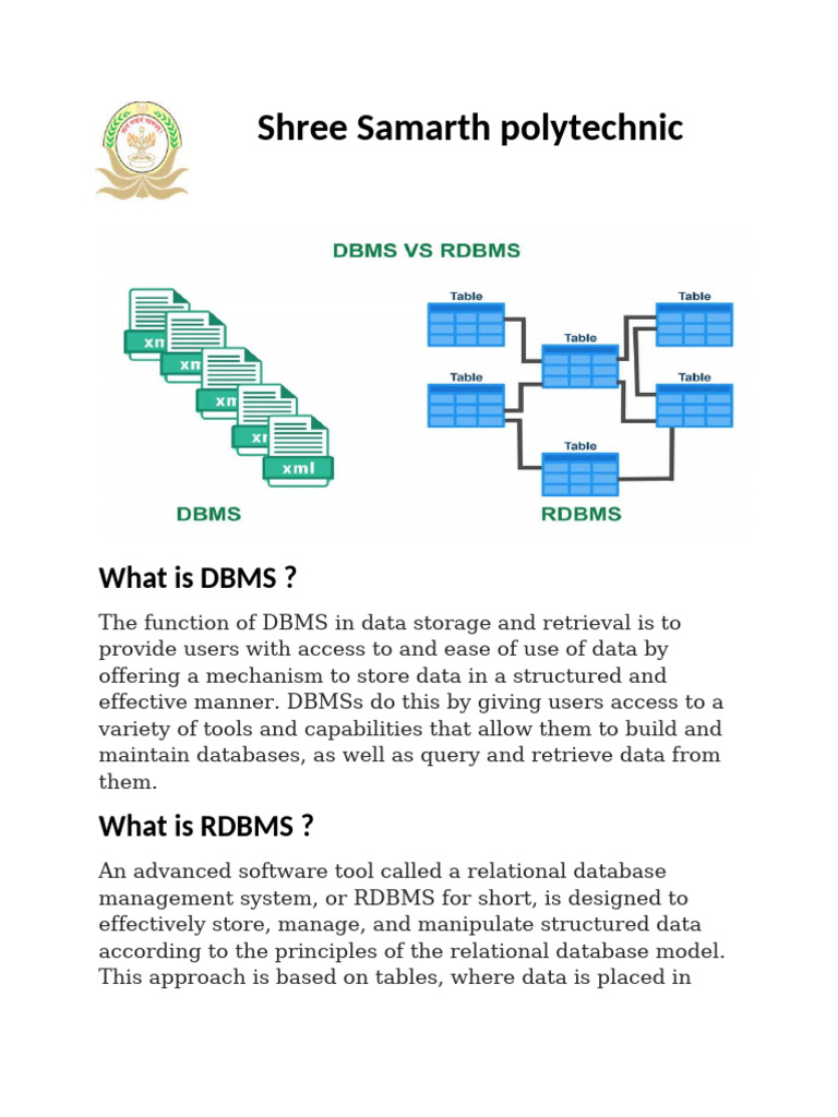dmbs vs rdbms chart | PDF