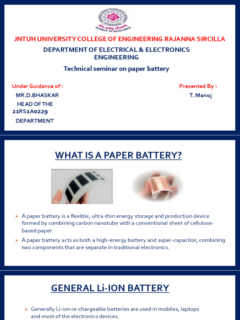 Paper Battery Presentation | PDF | Carbon Nanotube | Lithium Ion Battery