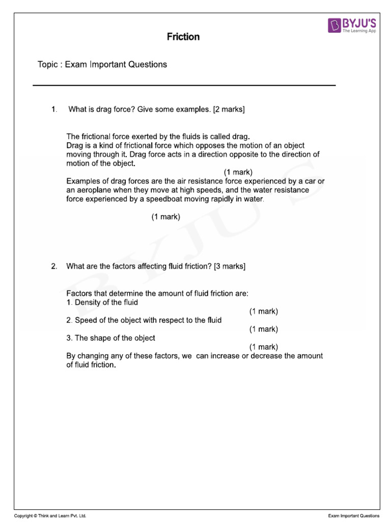 CBSE G+08 Friction EIQ | PDF