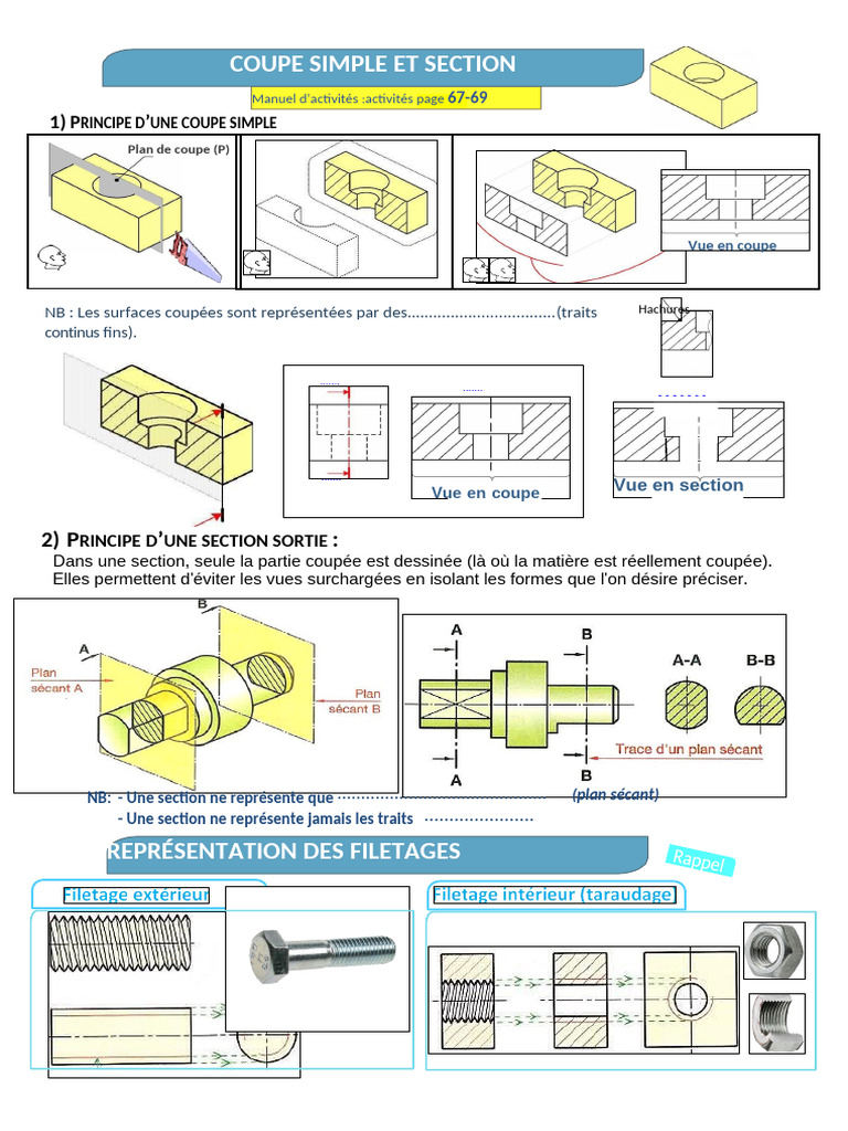 Coupe Simple et Section en Dessin Technique | PDF | Usinage | Secteur ...