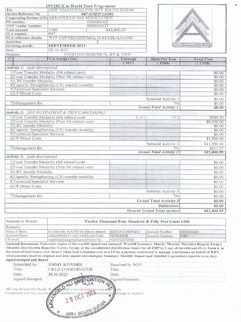 AAA Sept 2023 Invoice Plus Detailed Finacial Report | PDF