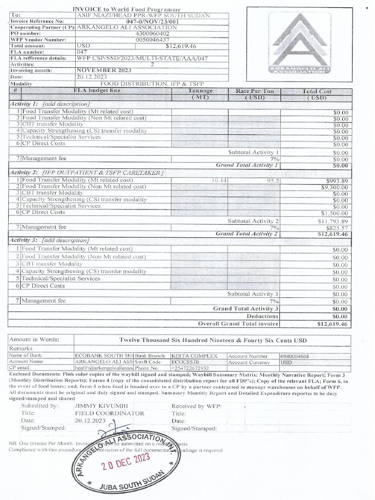 AAA Nov 2023 Invoice Plus Detailed Expenditure Report | PDF