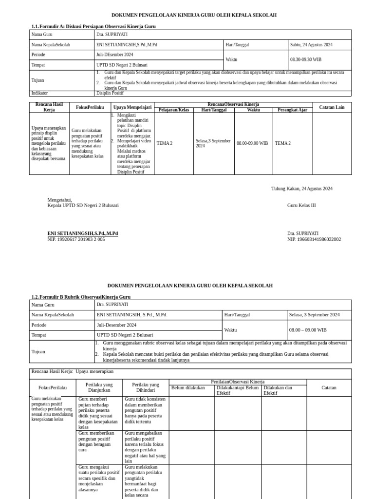 RUBRIK PRA OBSERVASI Supriyati - Copy Juli 2024 | PDF