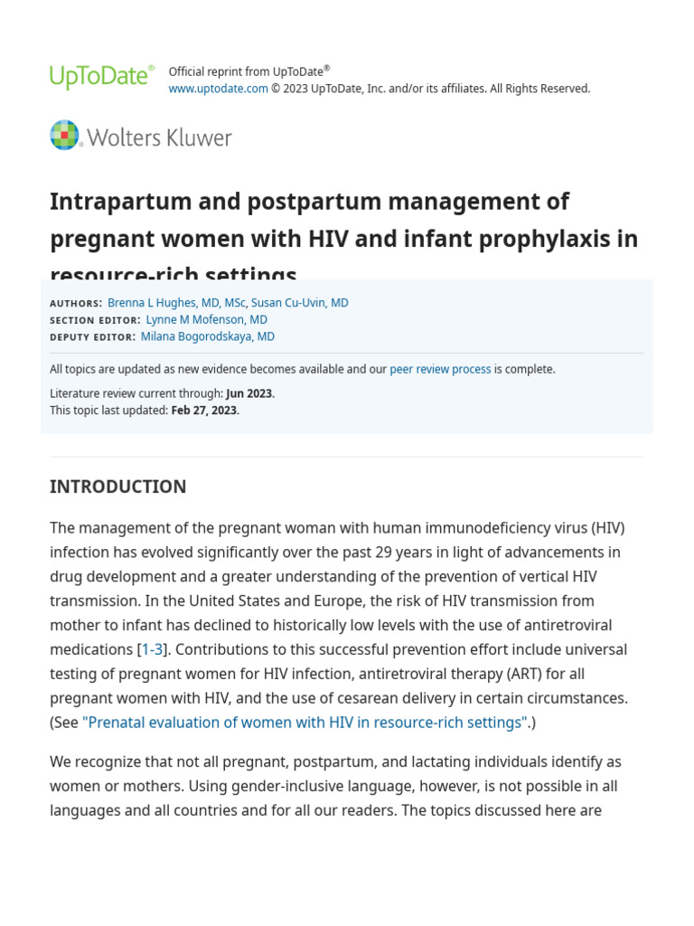 Intrapartum and Postpartum Management of Pregnant Women With HIV and ...