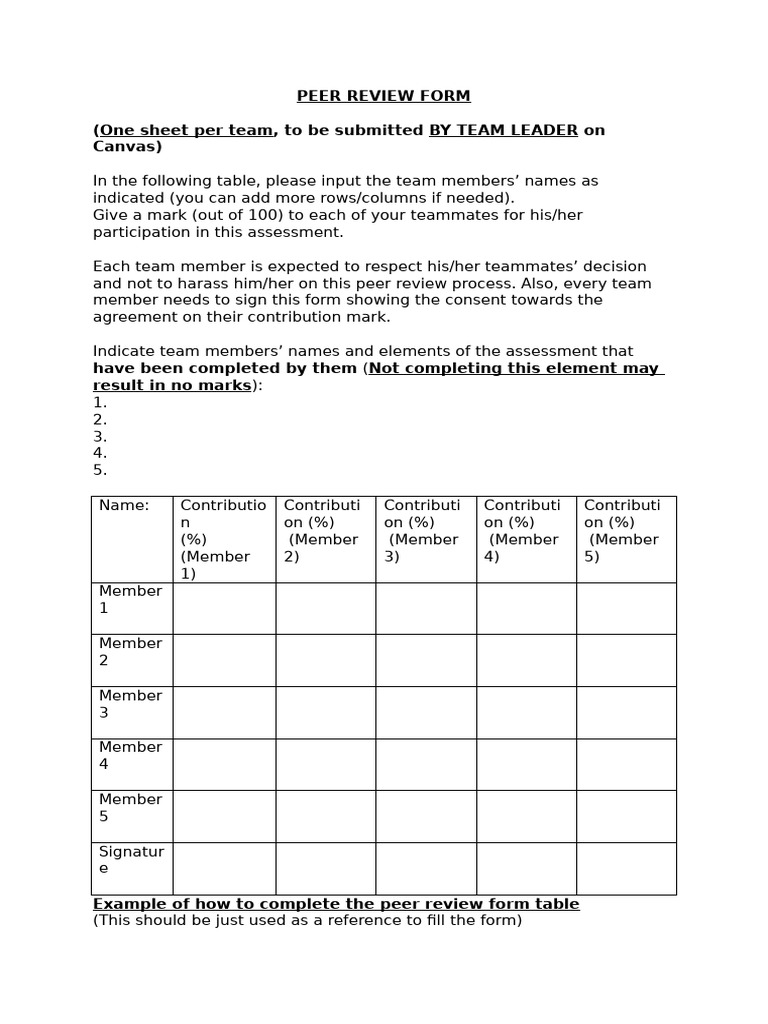 Team Peer Review Form Template | PDF