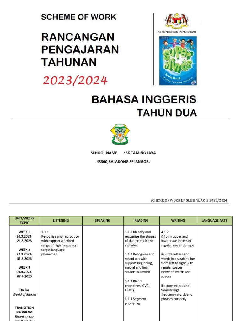 Sow English Year 2 2023-2024 | PDF | English Language | Word