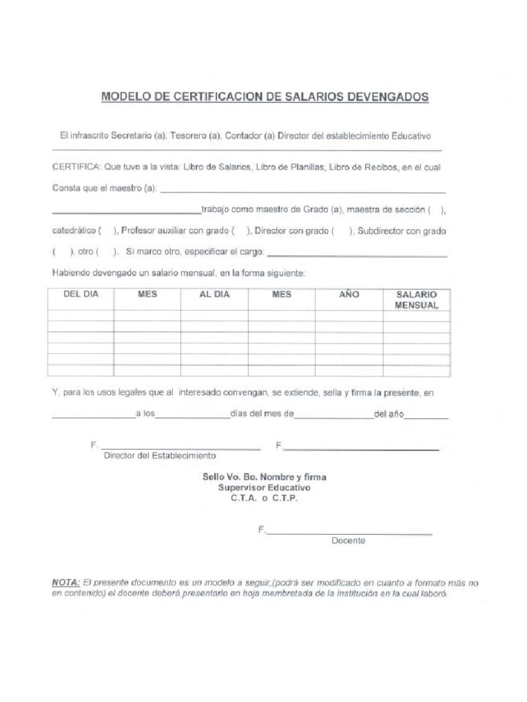Modelo Certificación de Salarios | PDF