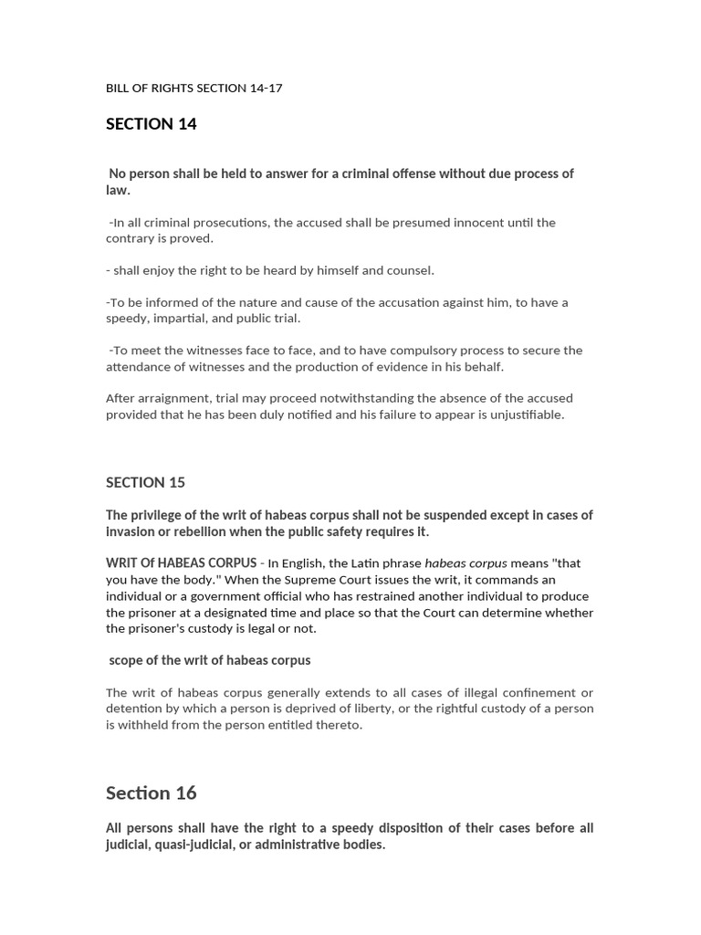 Bill of Rights Section 14 17 | PDF