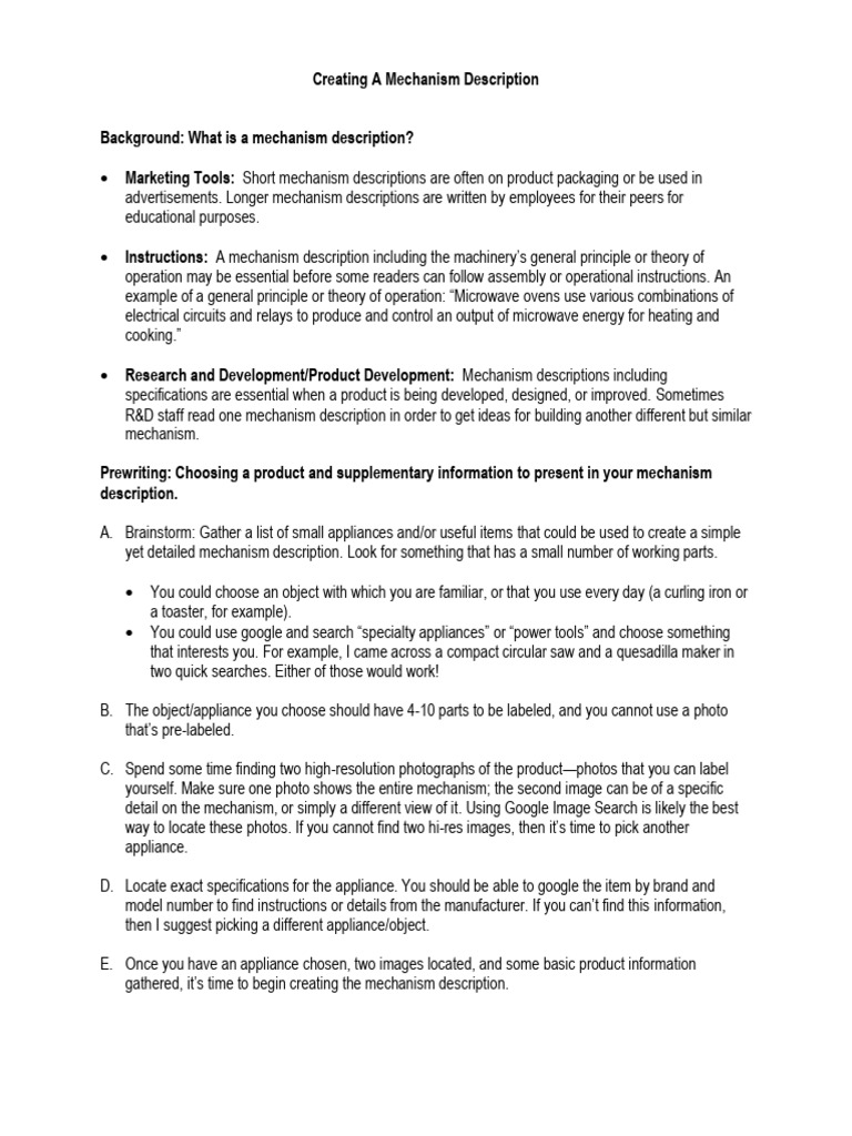 Mechanism Description - How To 2021 | PDF | Waste | Oven