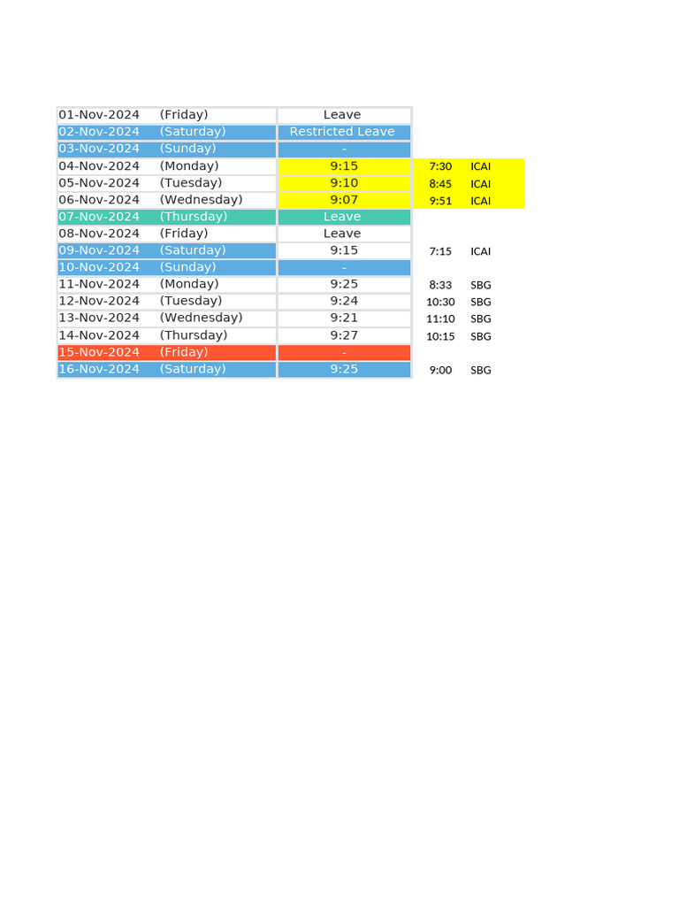 Leave Schedule for November 2024 | PDF