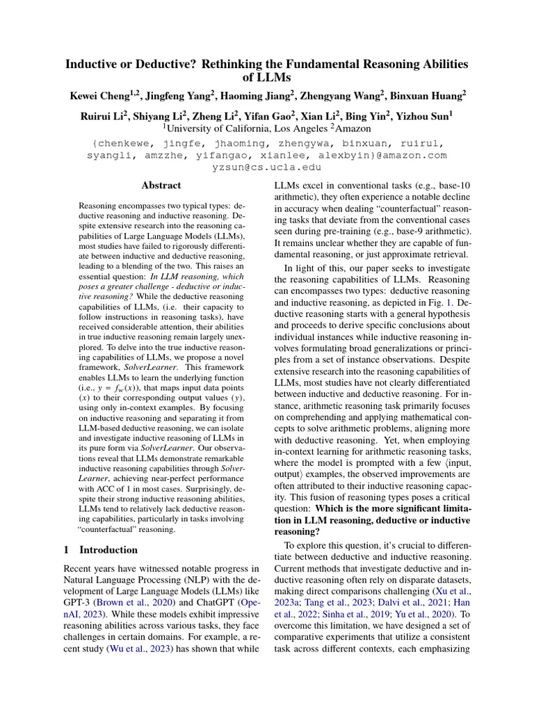 LLMs: Inductive vs Deductive Reasoning | PDF | Reason | Inductive Reasoning